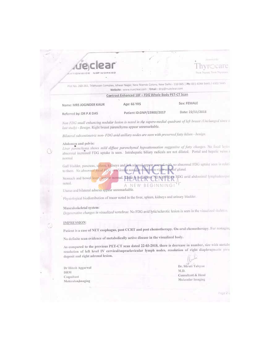 Patient Reports | Cancer Healer Center