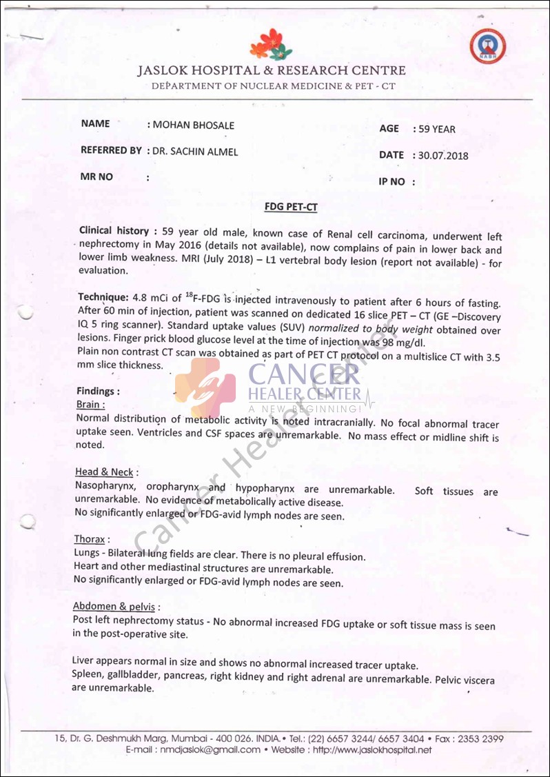 Patient Reports | Cancer Healer Center