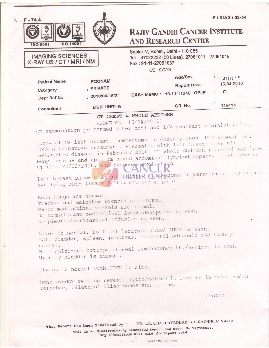 Patient Reports | Cancer Healer Center